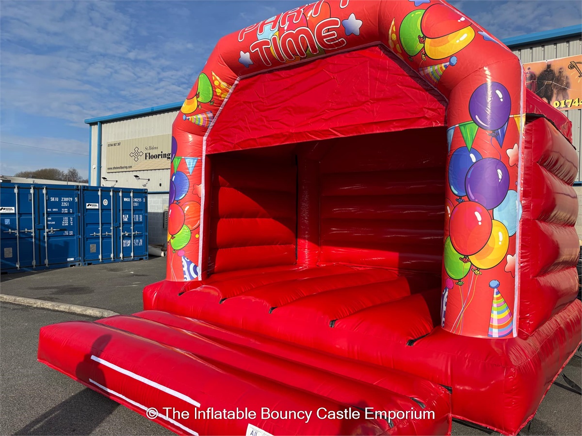 Large Red Party Time Bouncy Castle - Bouncy Castle & Soft Play Hire ...